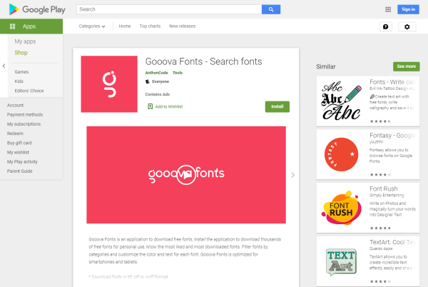 Application to download fonts - Free OTF and TTF fonts - Gooova Studio